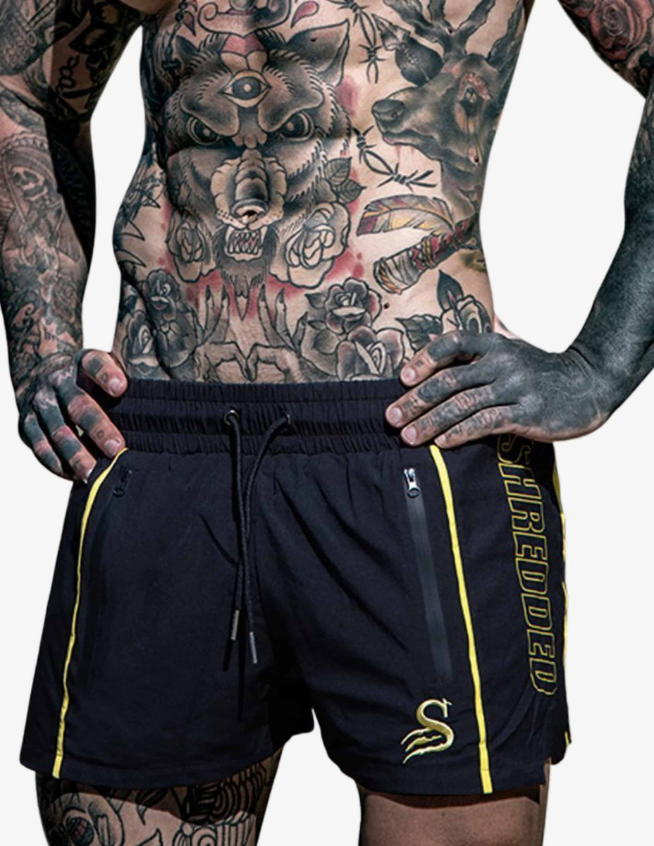 Quads Surge Lifting Shorts Black/Yellow - Gym | Guru Muscle