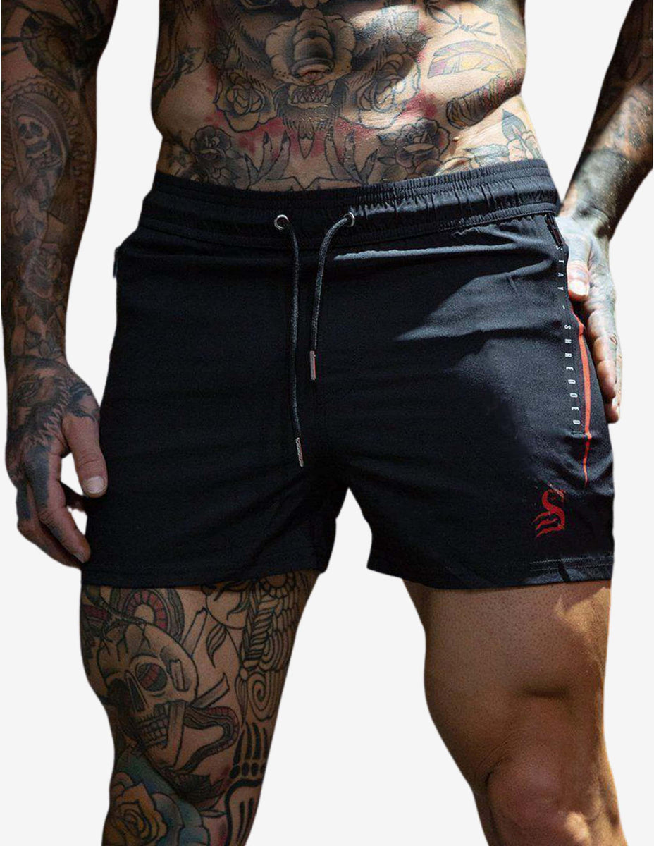 FLEX - Lifting Shorts - BLACK / RED | Stay Shredded | Guru Muscle